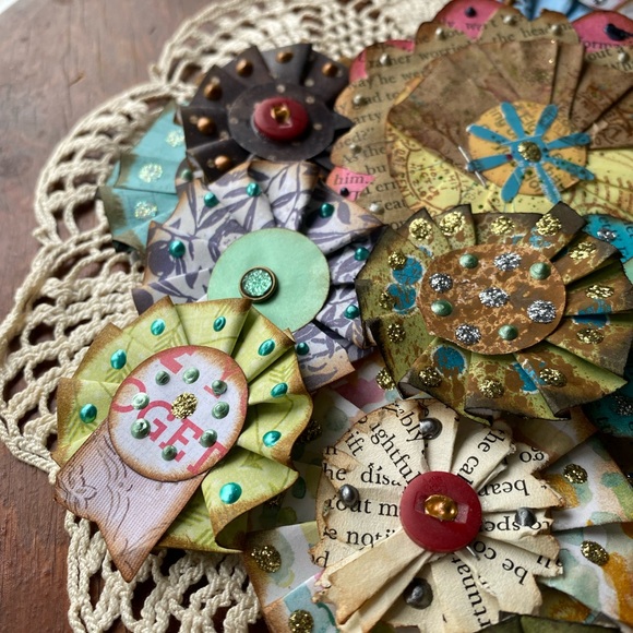 Handmade | Office | New Handcrafted Embellished Paper Flowers Set Of 5 ...